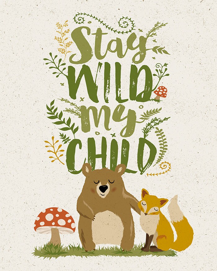 Stay Wild my Child Woodland Nursery Print Cute Fox | Etsy