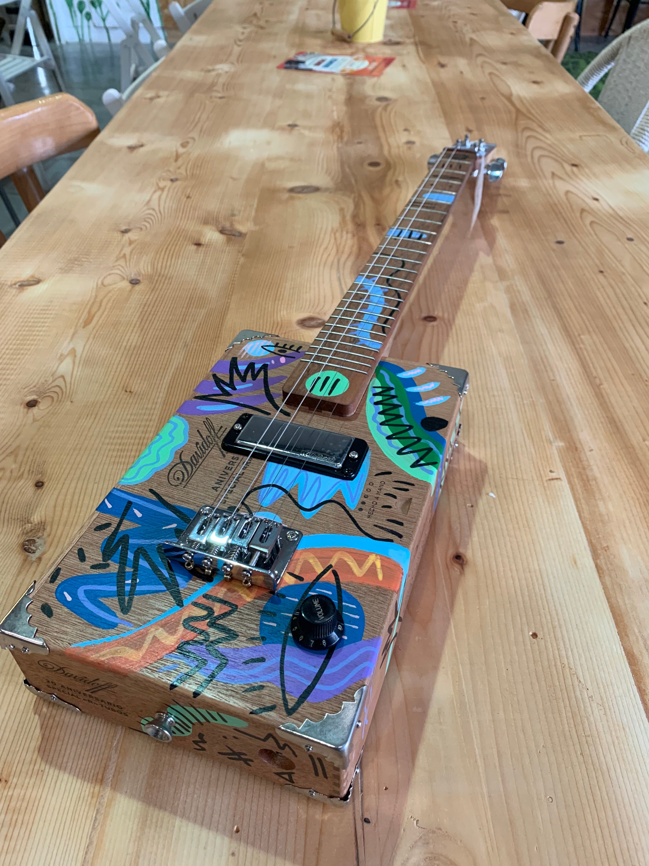 4 string solid body electric cigar box guitar hand painted | Etsy