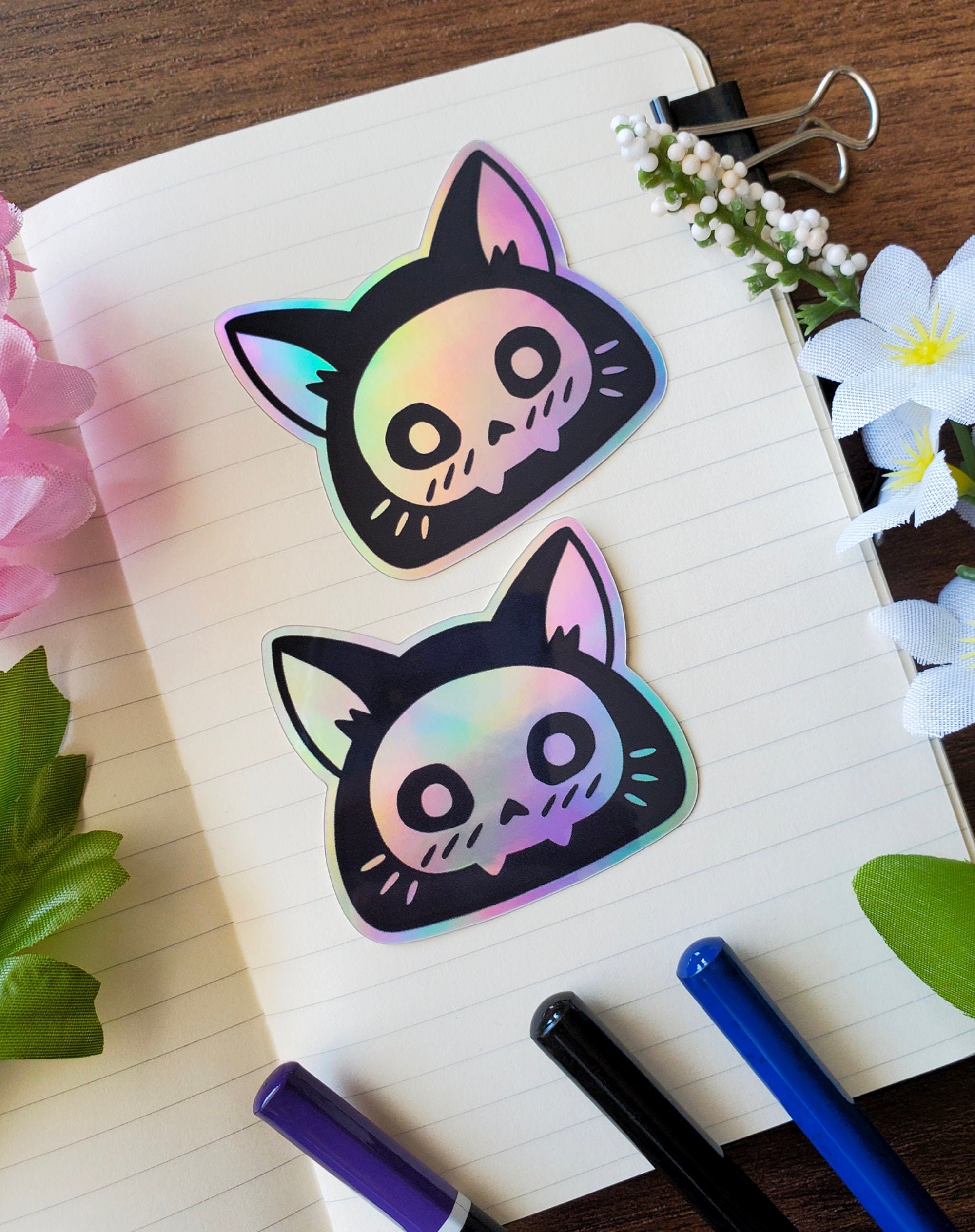 Skull Cat Holographic Sticker / Cat Sticker / Cat Planner - Etsy