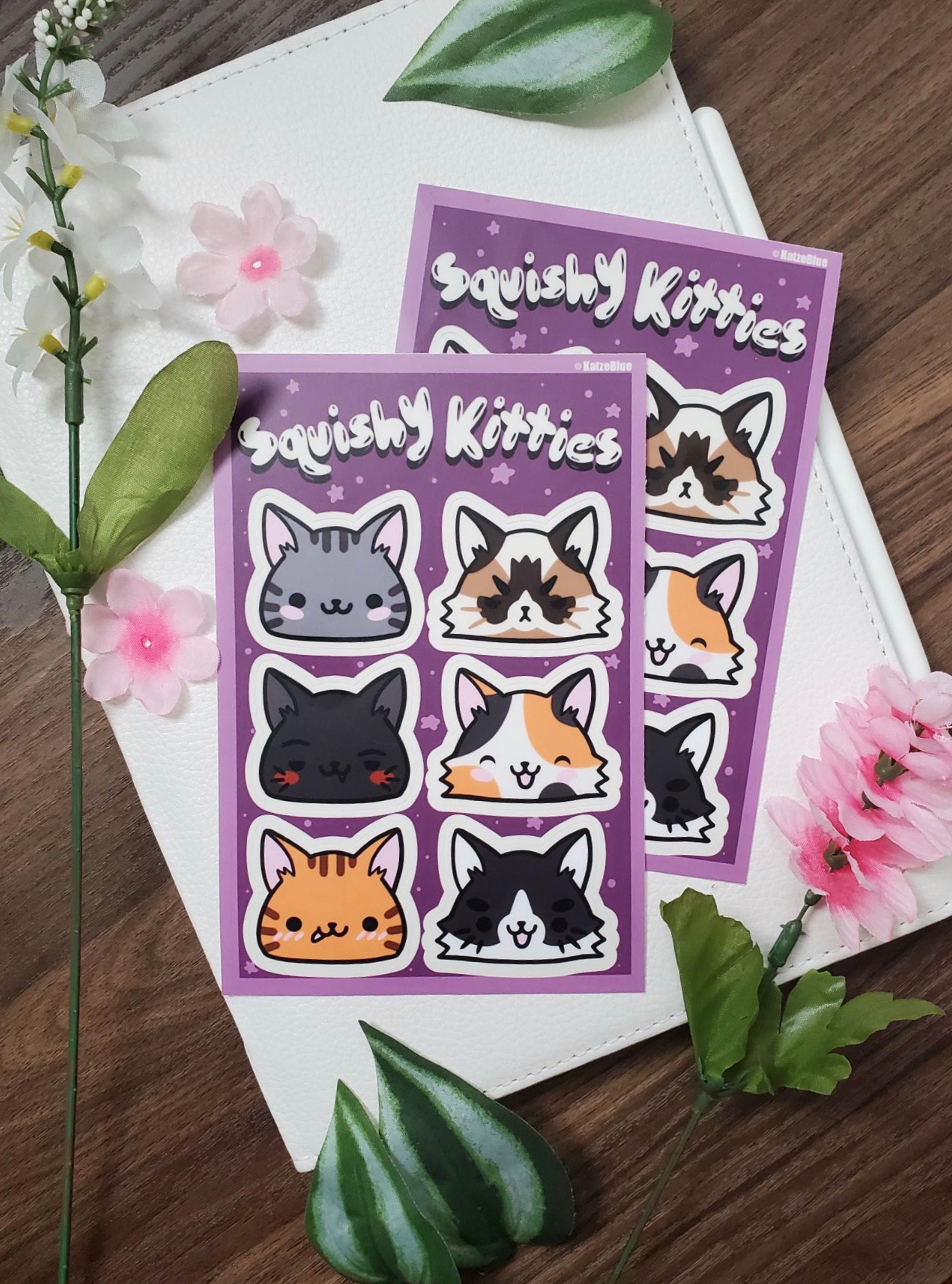 Cat Sticker Sheet / Cat Stickers / Squishy Kitties / Animal Stickers - Etsy