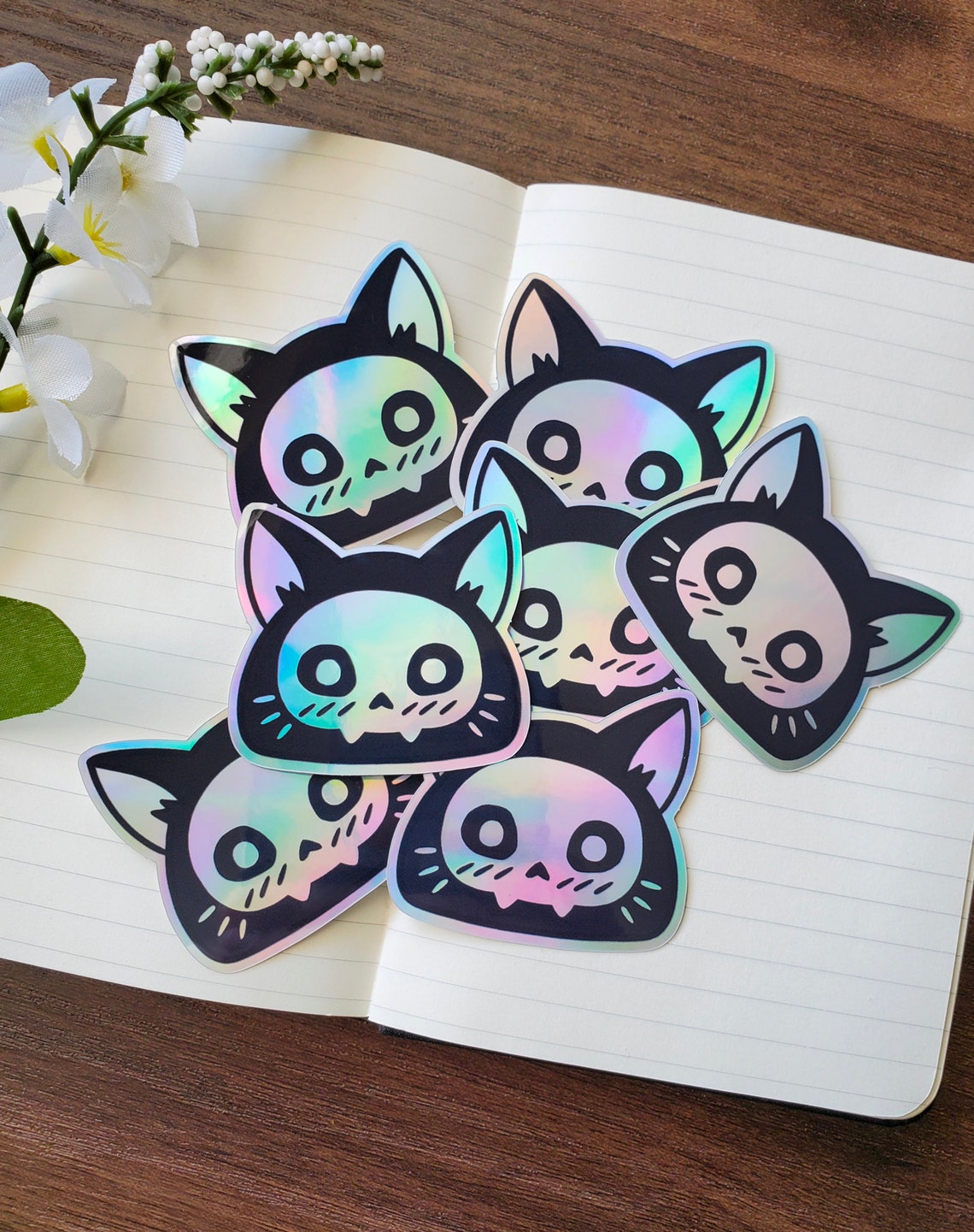Skull Cat Holographic Sticker / Cat Sticker / Cat Planner - Etsy