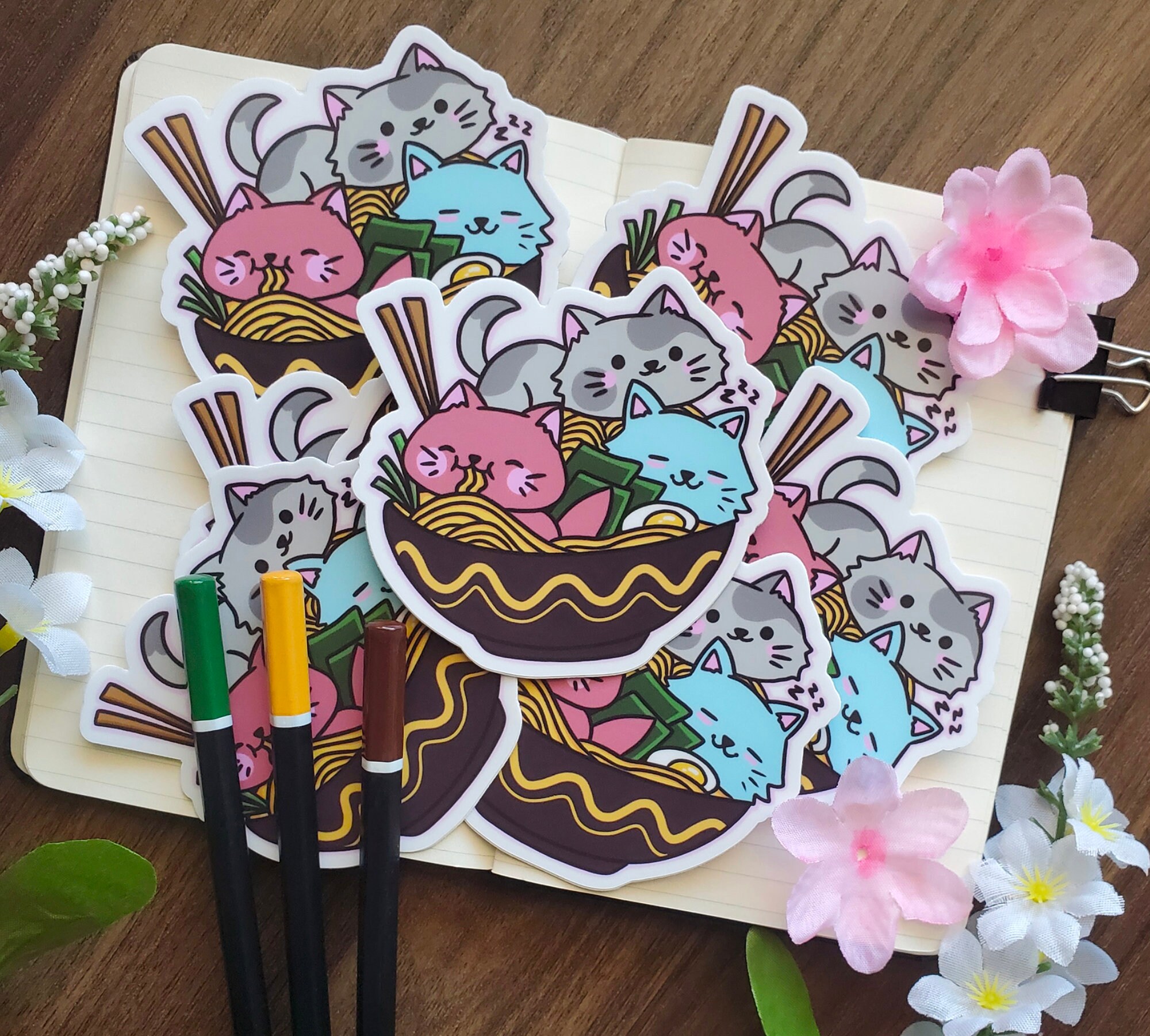 Ramen Noodle Kitties Sticker / Cat Sticker / Animal Sticker / | Etsy