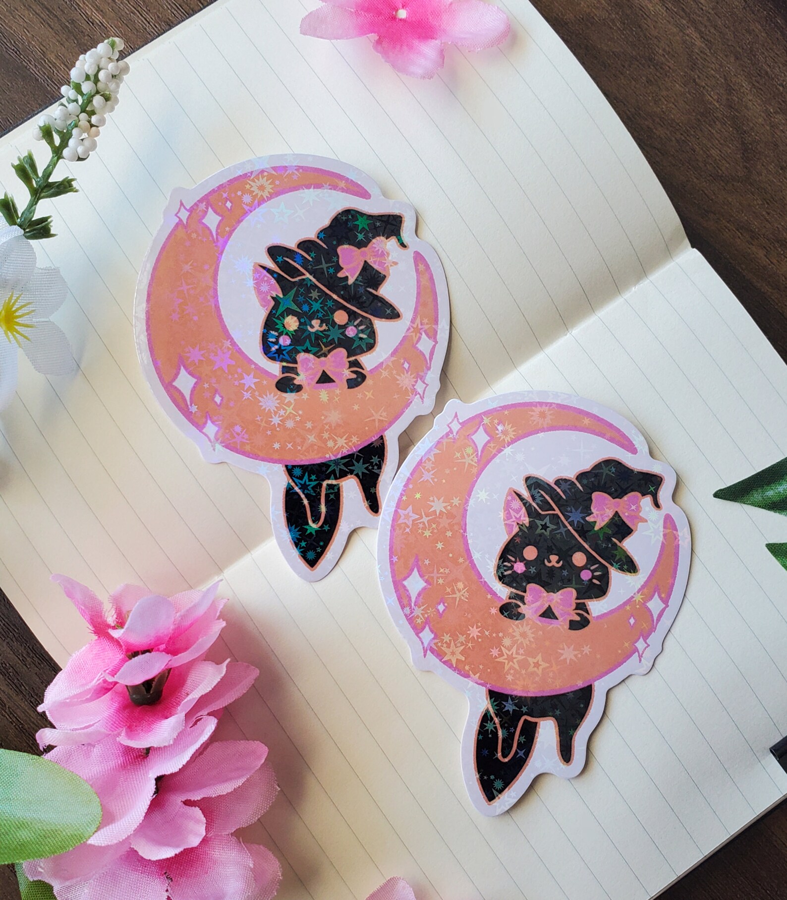 Witch Cat Holographic Sticker / Black Cat Sticker / Animal Sticker ...