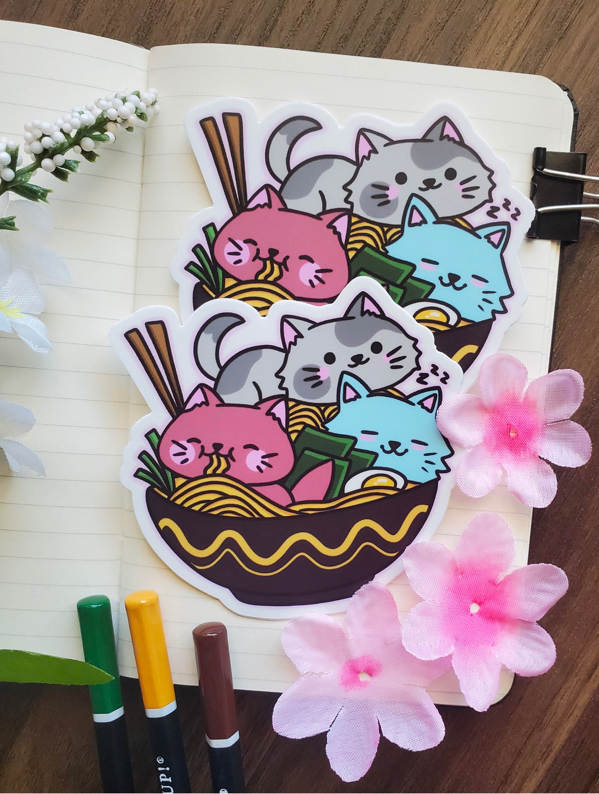 Ramen Noodle Kitties Sticker / Cat Sticker / Animal Sticker / | Etsy