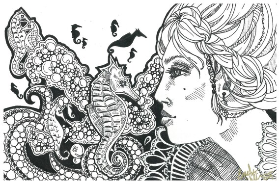 Items similar to Ballpoint Pen Drawing: Stylized Portrait with ...