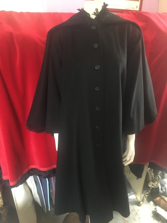 YSL 1960s/70s Redingote Highwayman Black Wool Cloak Y… - Gem