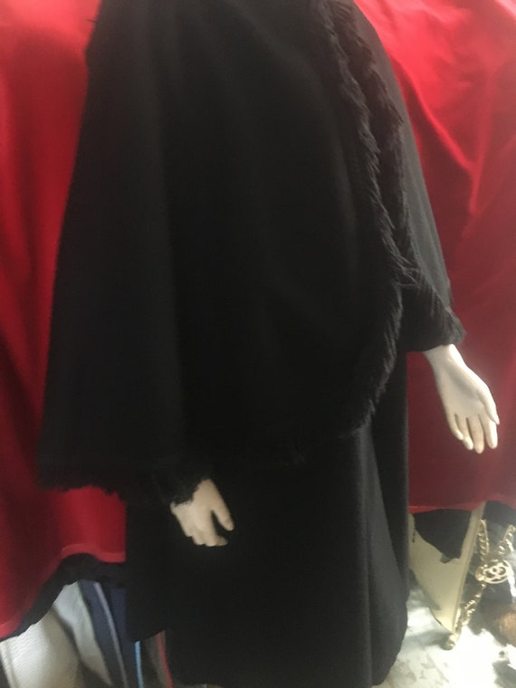 YSL 1960s/70s Redingote Highwayman Black Wool Cloak Y… - Gem