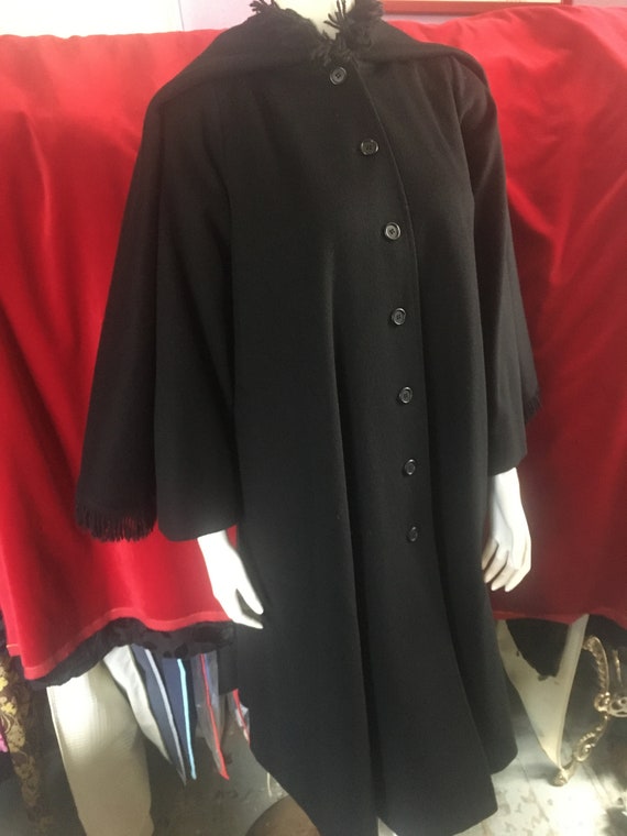 YSL 1960s/70s Redingote Highwayman Black Wool Cloak Y… - Gem