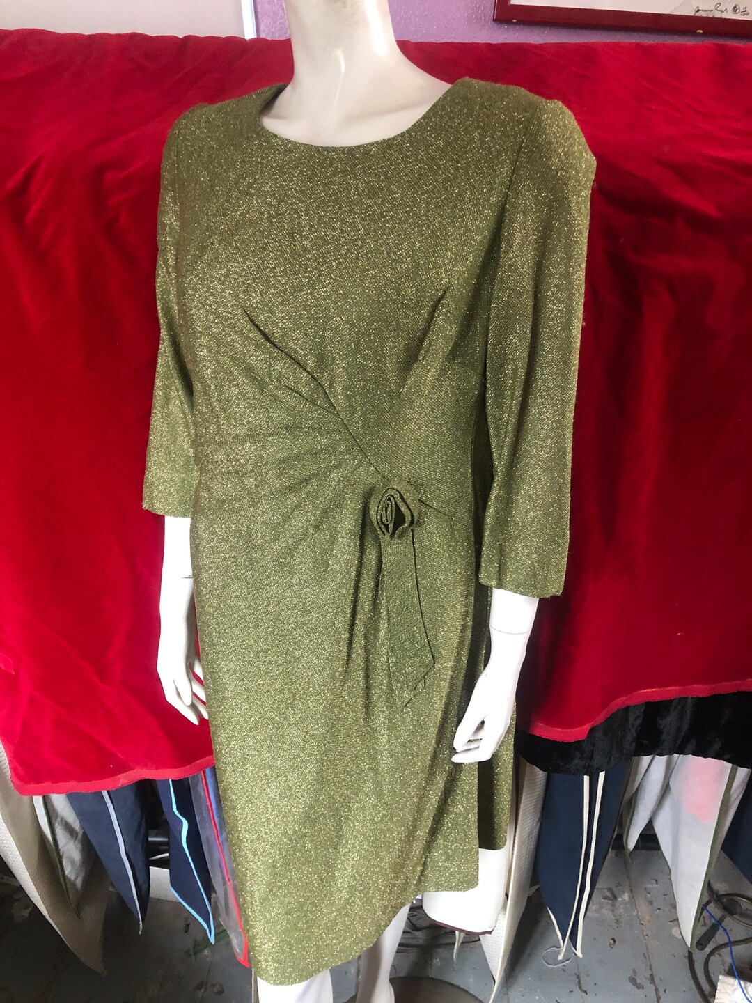 1960s Fredrick Howard of London Green/gold Lurex Dress Occasion Party ...