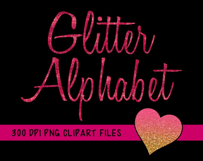 Pink Glitter Letters and Numbers, Pink Glitter Alphabet, Pink Glitter ...