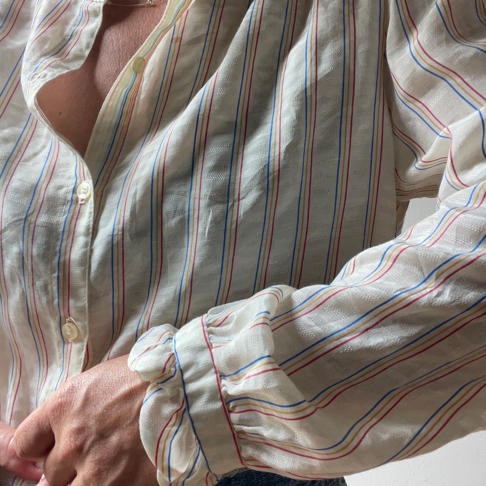 70s Striped Satin Blouse, Retro Stripe, Ruffle Collar, Satin Blouse ...