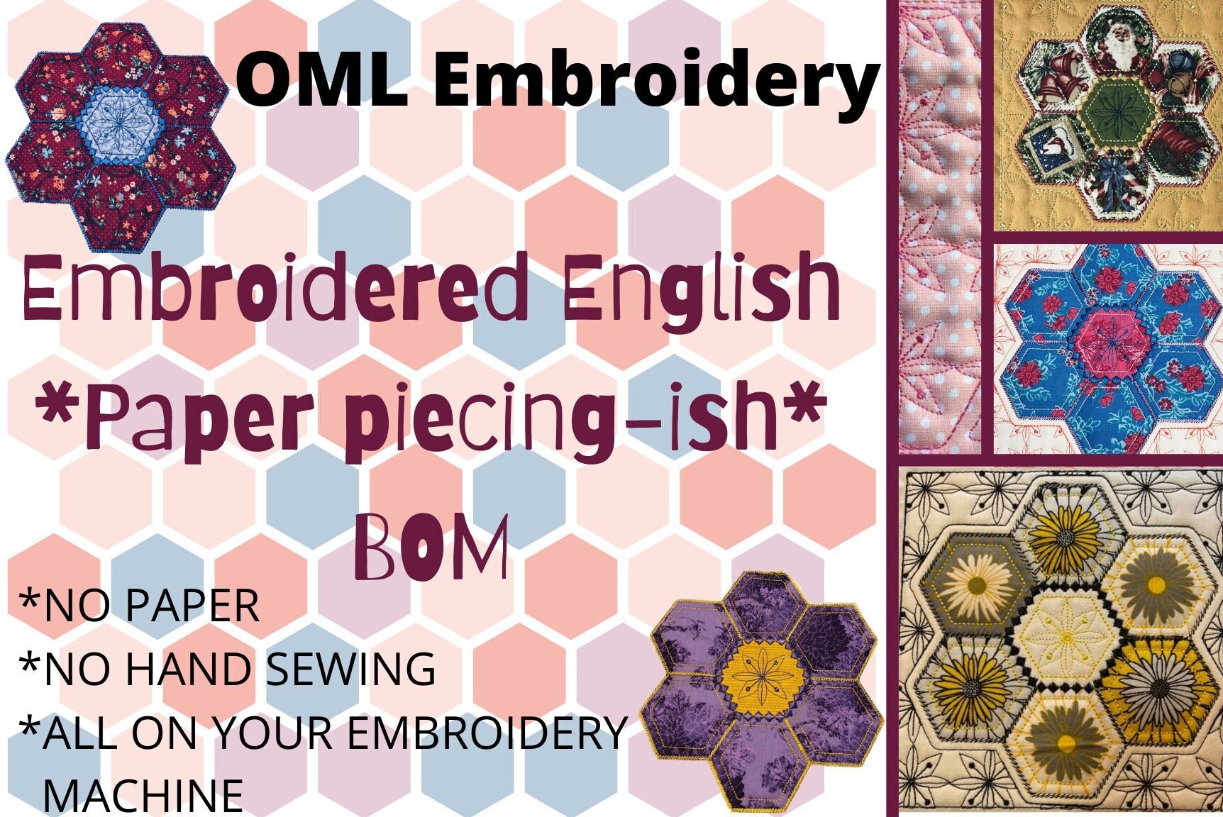English Paper Piecing on Your Embroidery Machine in the Hoop - Etsy