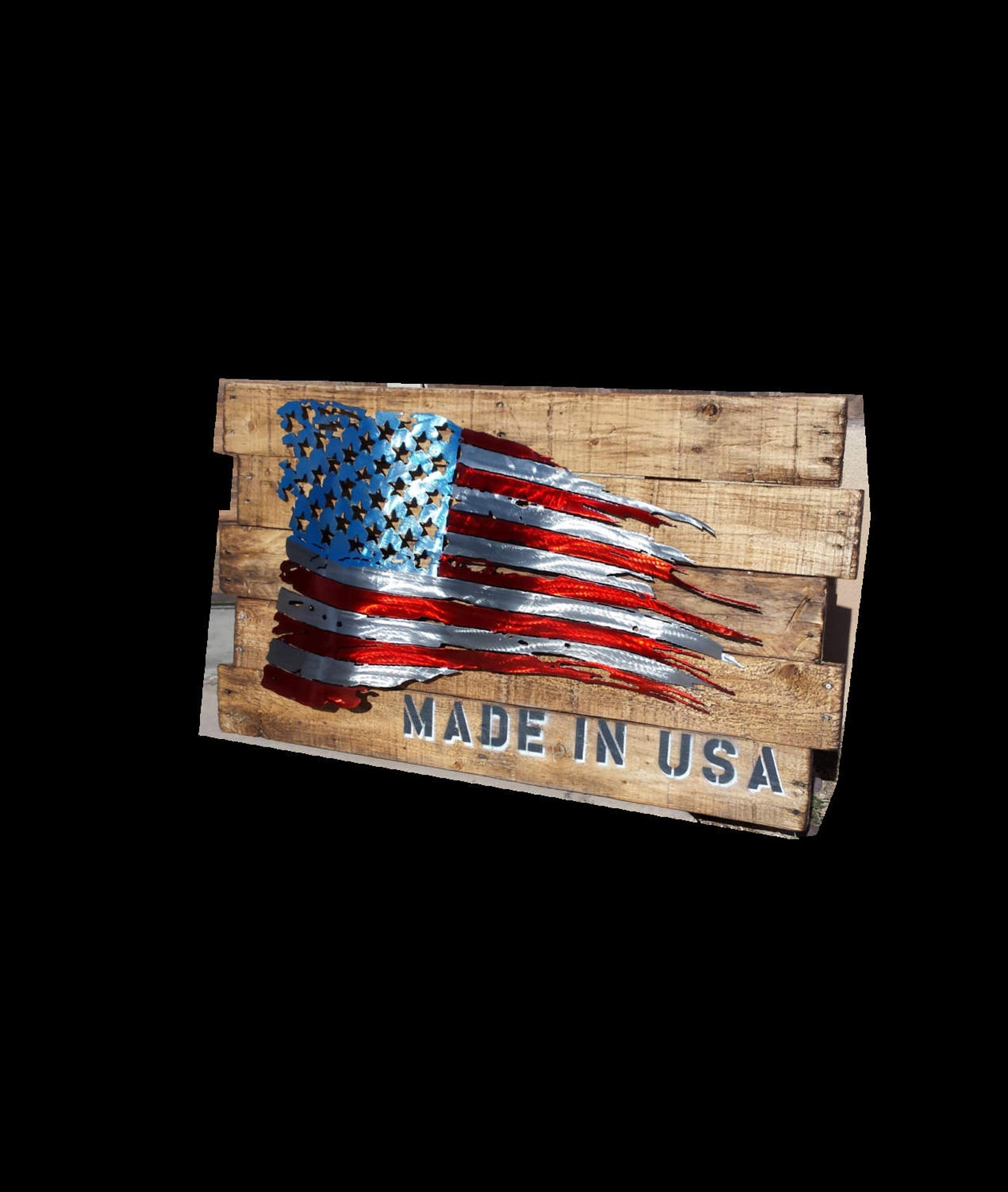 Ripped & Tattered U.S. Steel Flag With Reclaimed Wooden Frame, USA ...