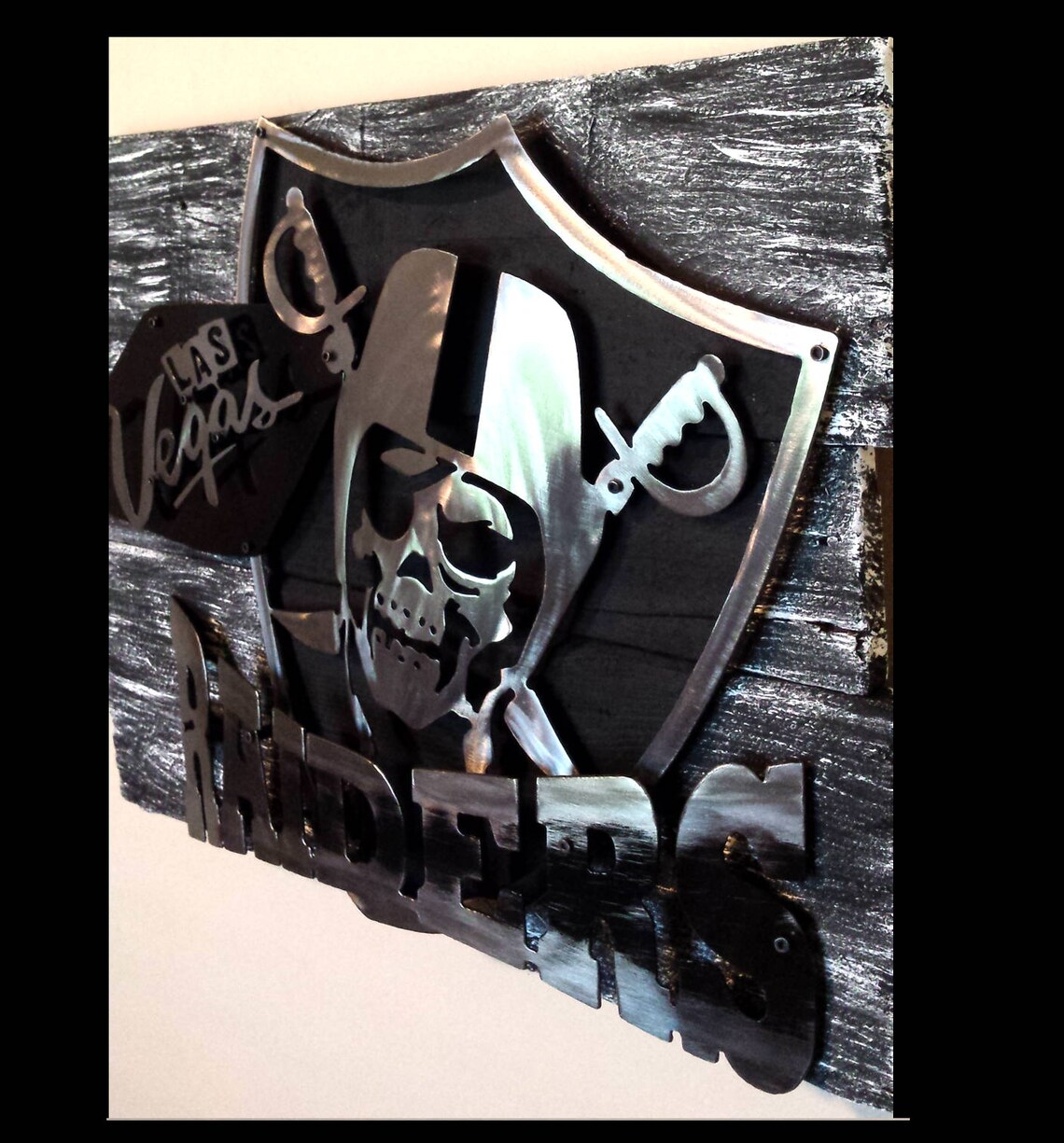 Las Vegas Raiders 3D Layered Metal Wall on a Reclaimed Wood Frame ...