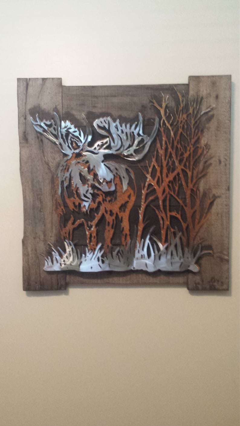 Rustic Mist Moose 3d-layered Metal Art With Reclaimed Rustic Frame ...