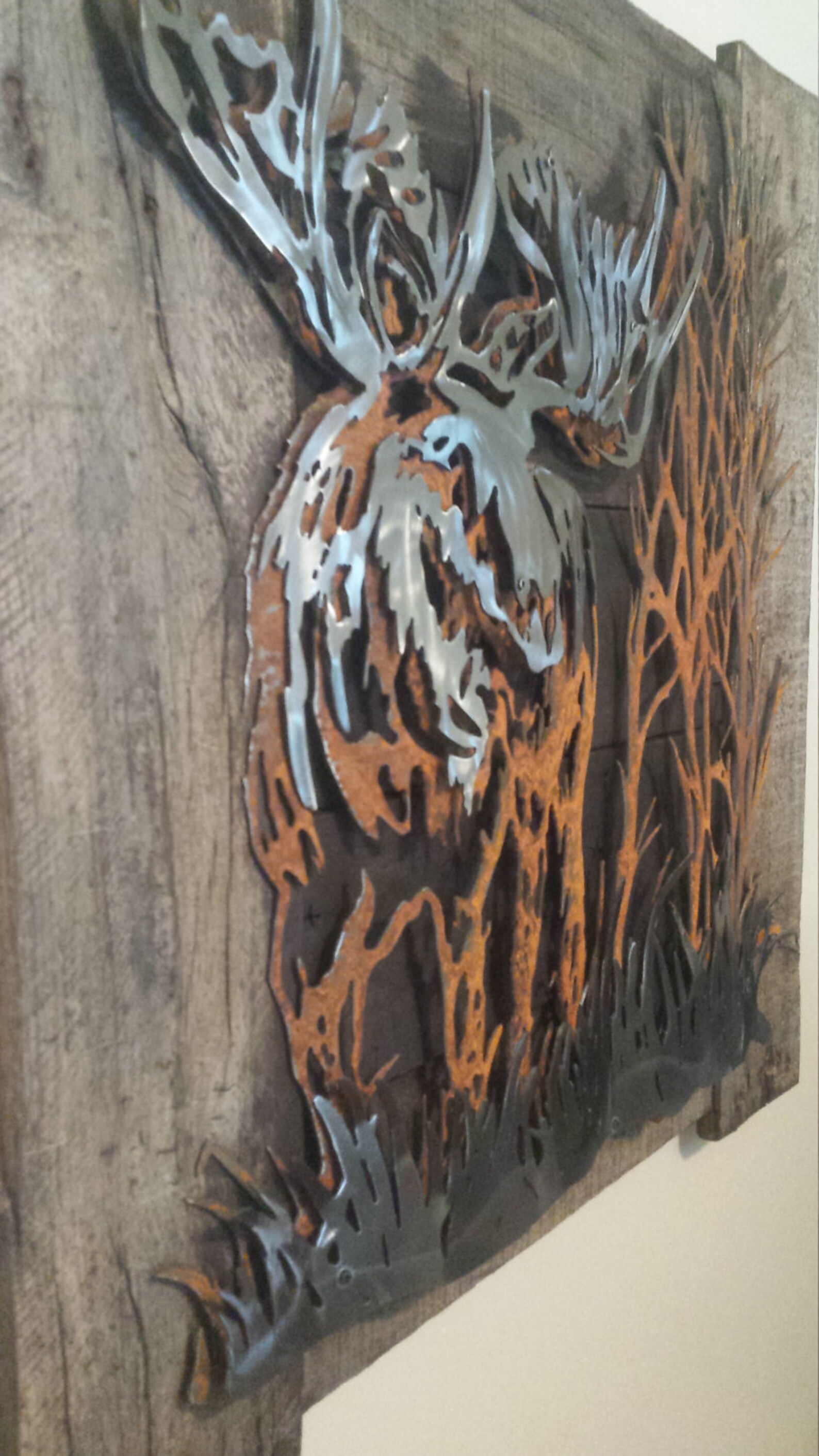 Rustic Mist Moose 3d-layered Metal Art With Reclaimed Rustic Frame ...