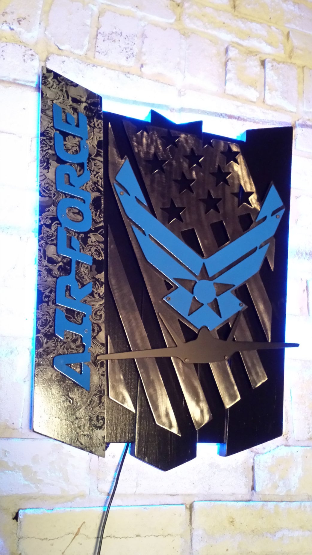 Metal Air Force American flag mounted on a modern skull | Etsy