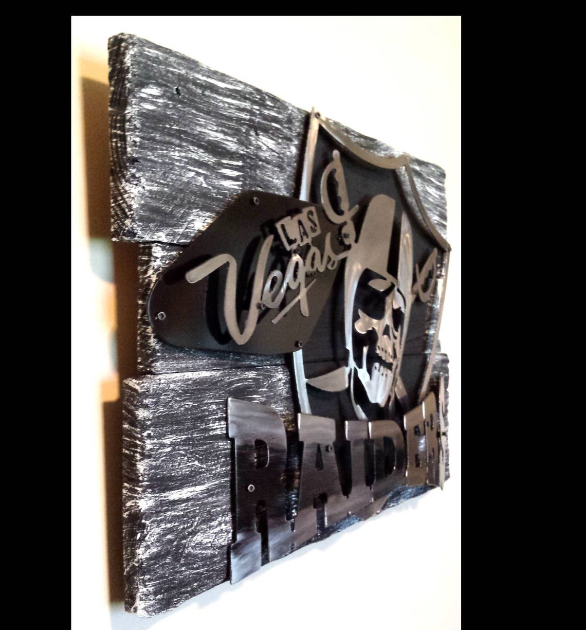 Las Vegas Raiders 3D Layered Metal Wall on a Reclaimed Wood Frame ...