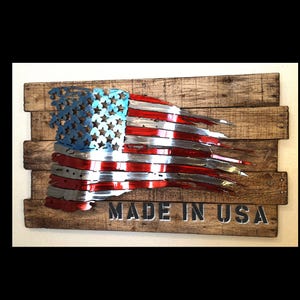 Ripped & Tattered U.S. Steel Flag With Reclaimed Wooden Frame, USA ...