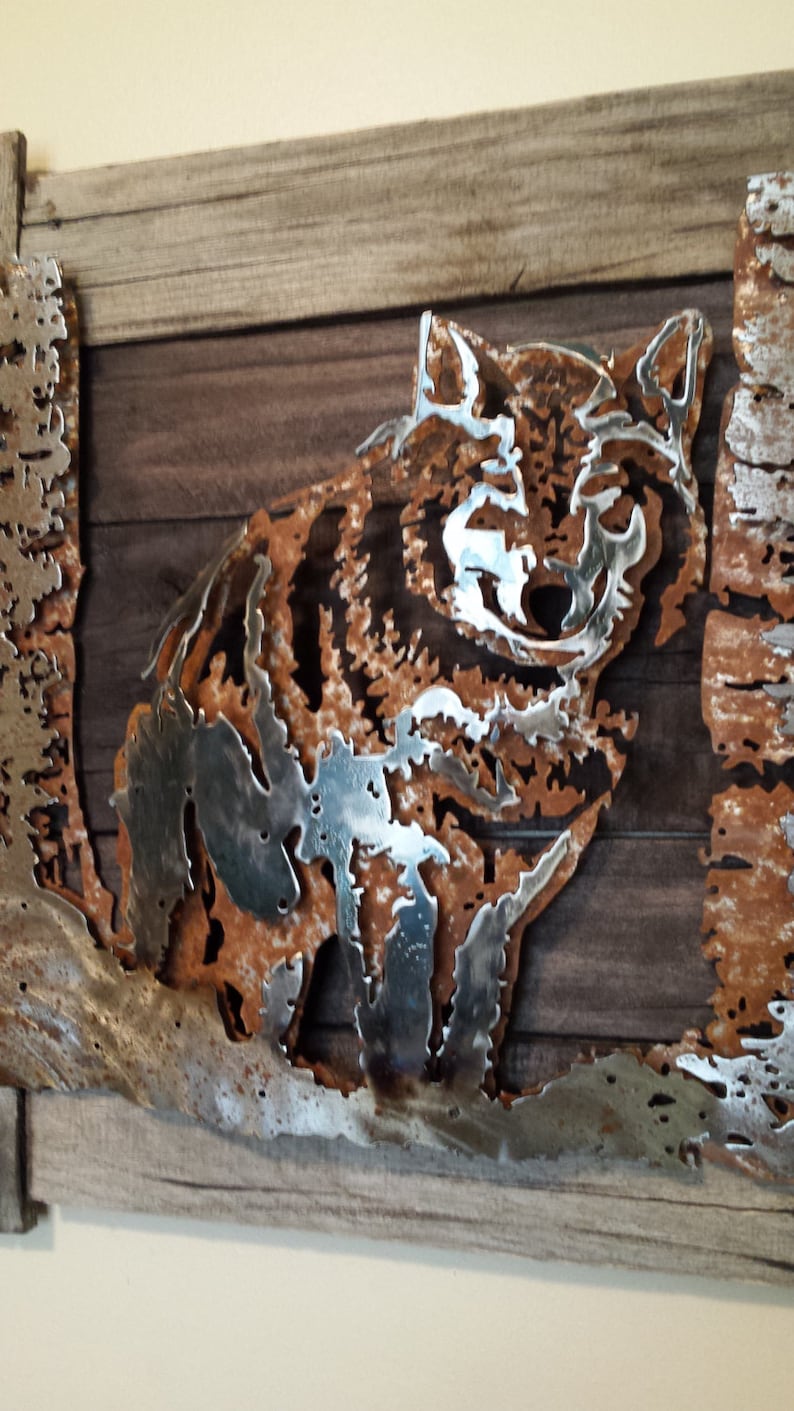 Rustic Aspen Lone Wolf 3D Metal Art With Distressed Timber | Etsy