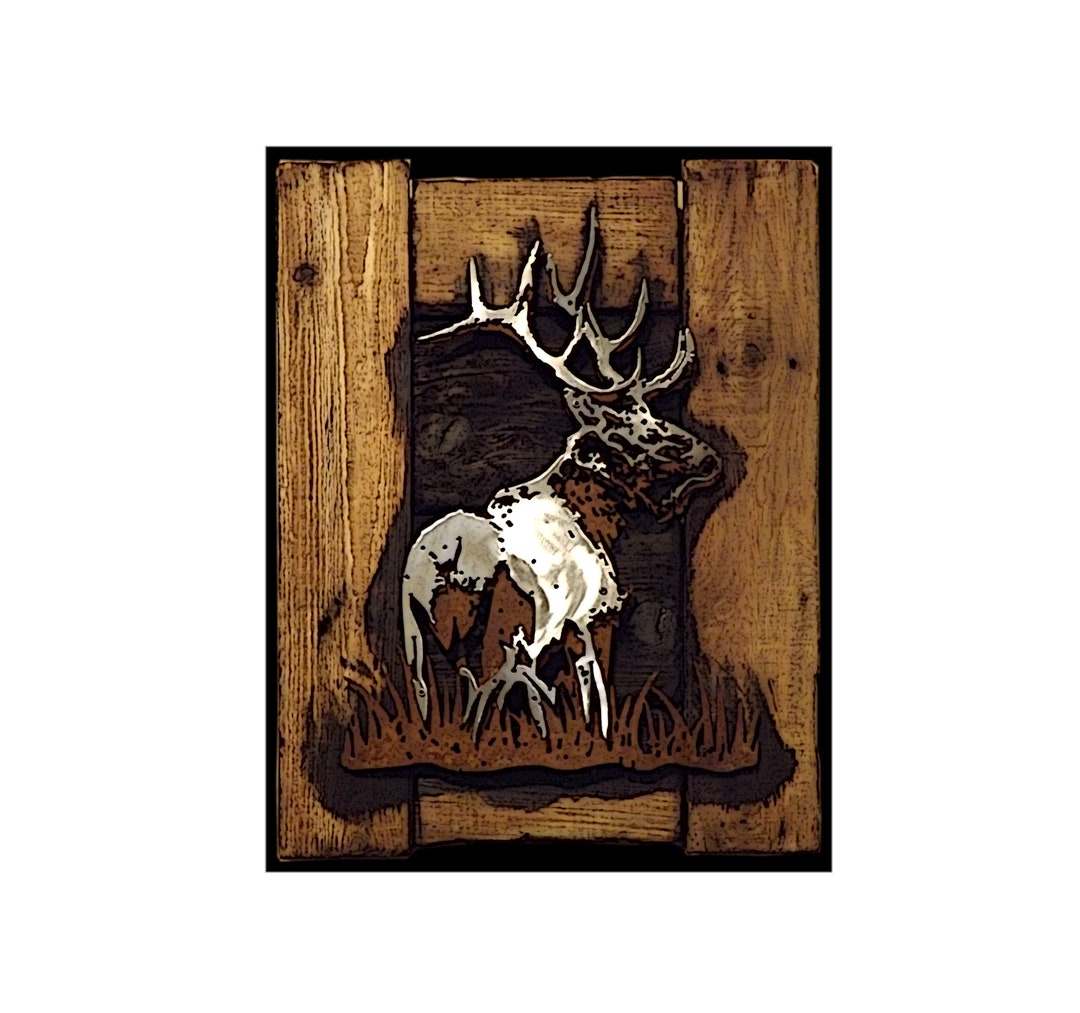BULL ELK- Abstract Multi-layered Shadow Art With Brushed Steel and ...