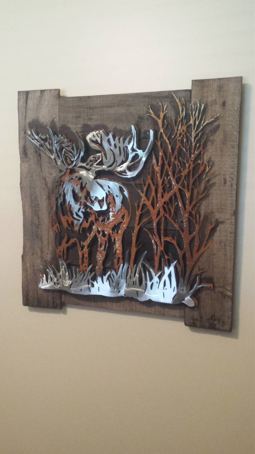 Rustic Mist Moose 3d-layered Metal Art With Reclaimed Rustic Frame ...