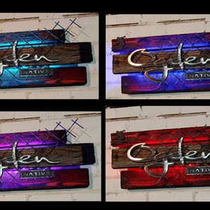 Modern Rustic Sign, Backlit LED Lights, Metal and Reclaimed Wood ...