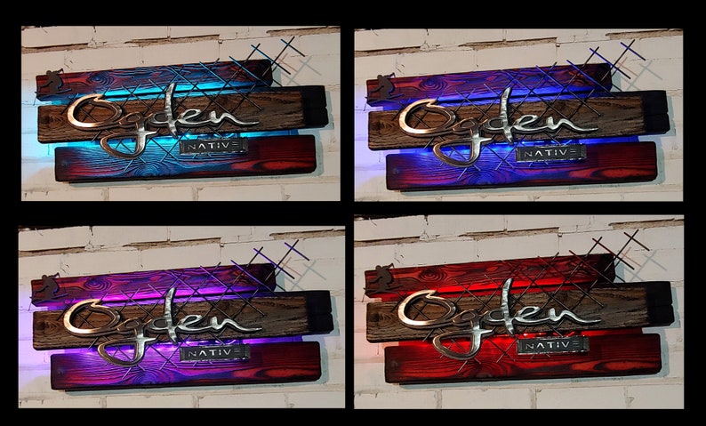 Modern Rustic Sign Backlit LED Lights Metal and Reclaimed - Etsy