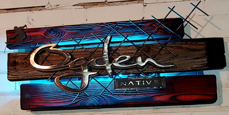 Modern Rustic Sign Backlit LED Lights Metal and Reclaimed - Etsy