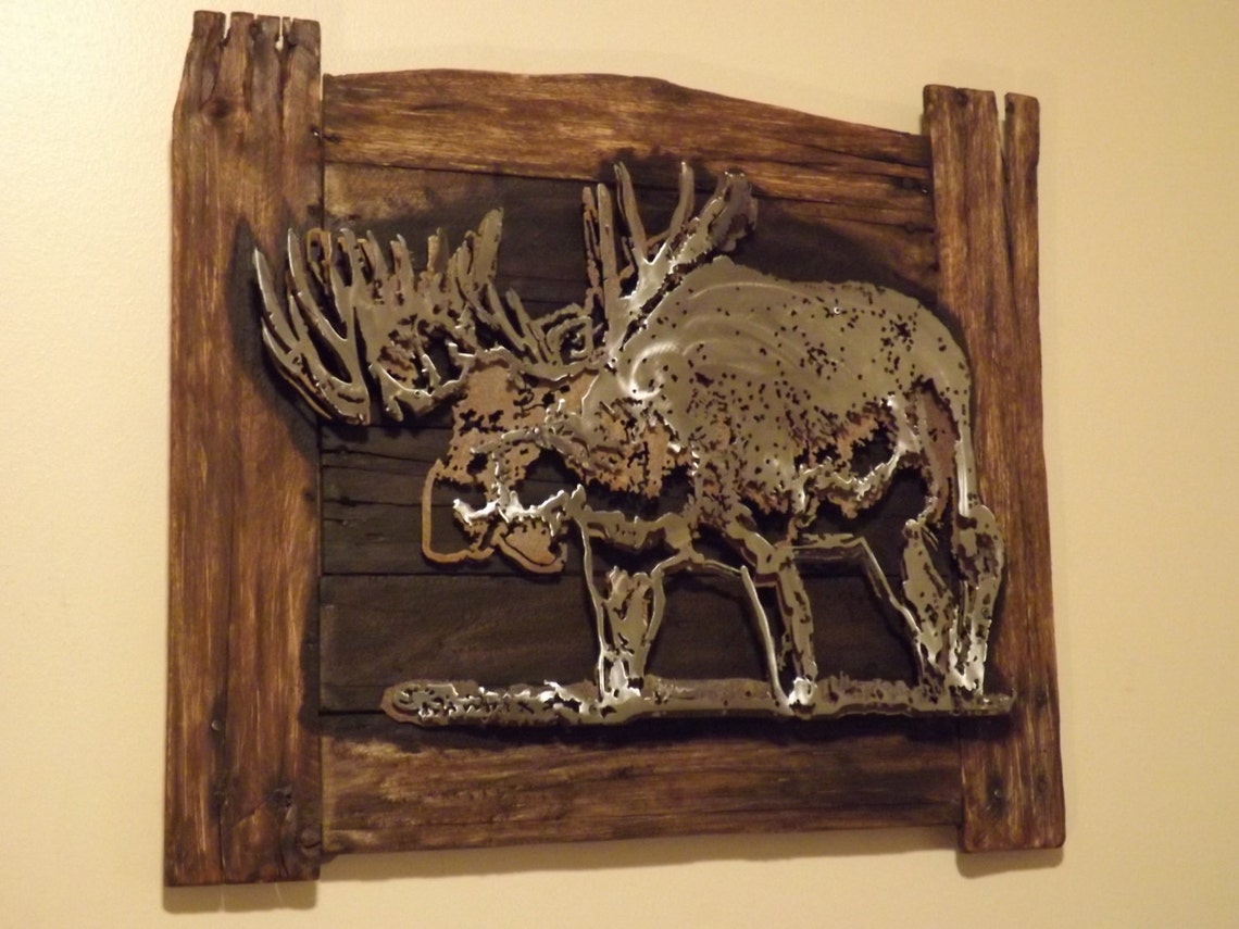Bull Moose Multi-layer Metal Art With Rustic Timber Frame - Etsy