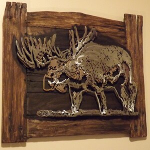 Bull Moose Multi-layer Metal Art With Rustic Timber Frame Reclaimed - Etsy