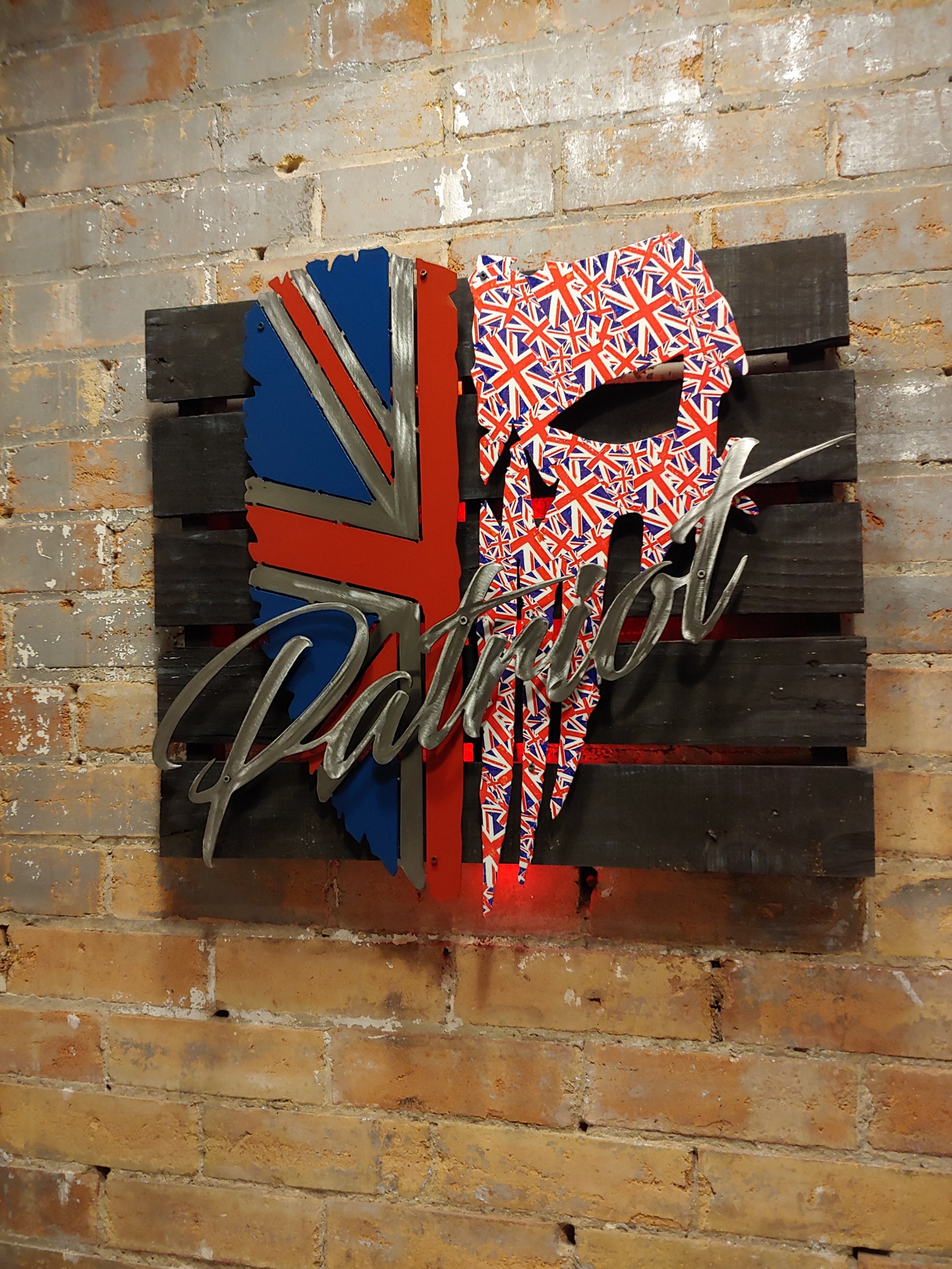 Union Jack Patriot Punisher Metal Tattered Flag on Rustic | Etsy