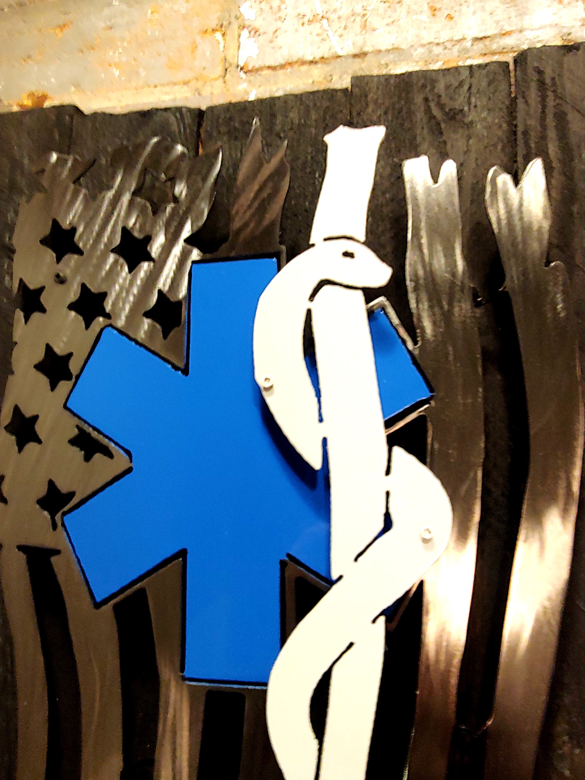 Steel tattered flag EMT on a rustic wood frame American | Etsy