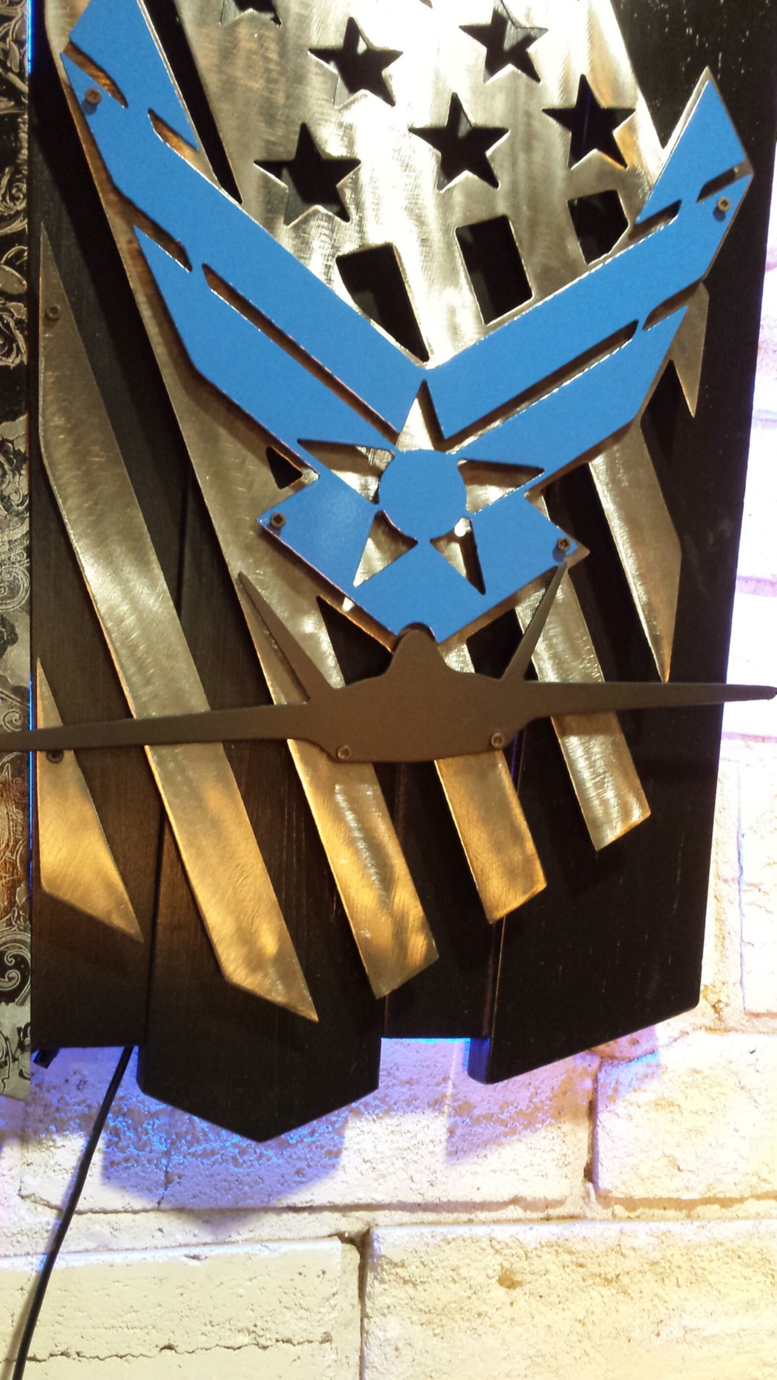 Metal Air Force American Flag Mounted on a Modern Skull Graphic Frame ...