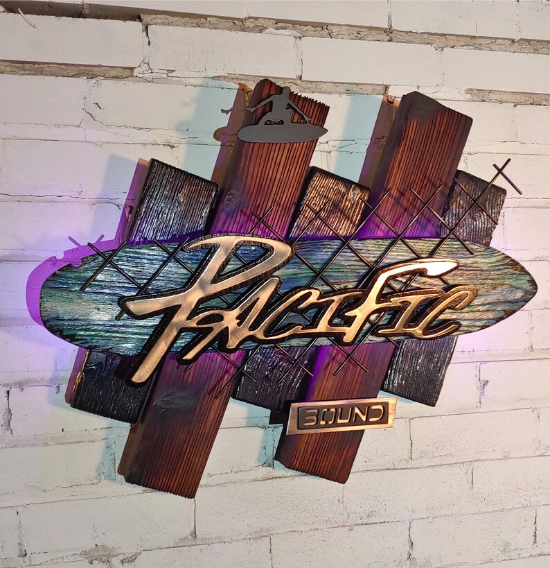 PACIFIC BOUND Modern Rustic Beach Sign Backlit LED Lights - Etsy
