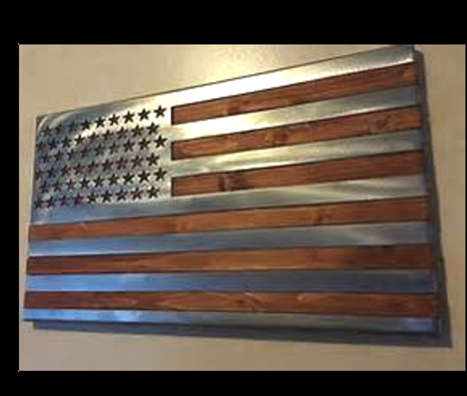 USA Flag Modern/Rustic Brushed Metal art on a Cedar wood frame | Etsy