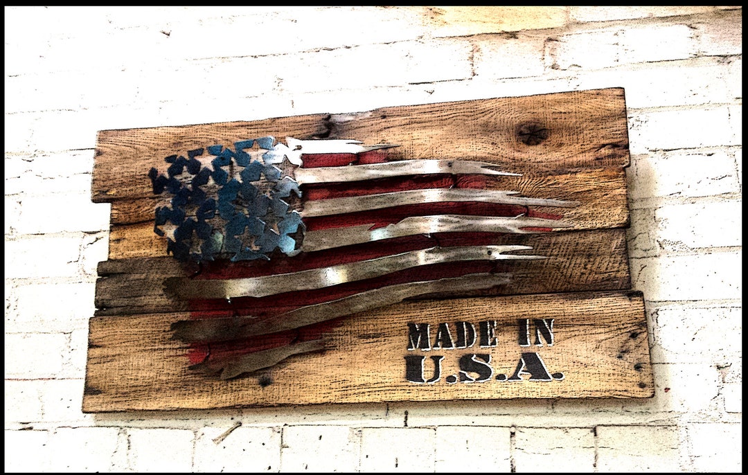 Ripped & Tattered U.S. Steel Flag With Reclaimed Wooden Frame, USA ...