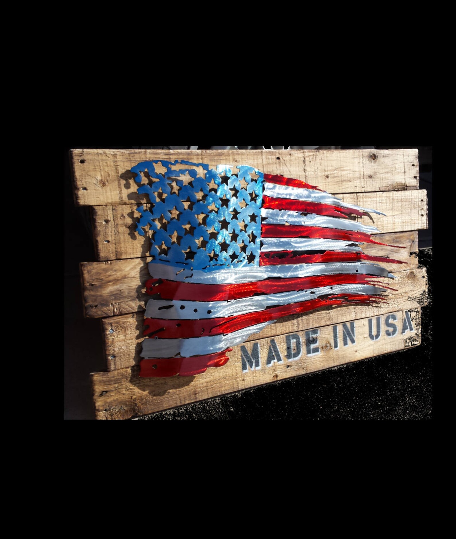 Ripped & Tattered U.S. Steel Flag With Reclaimed Wooden Frame, USA ...