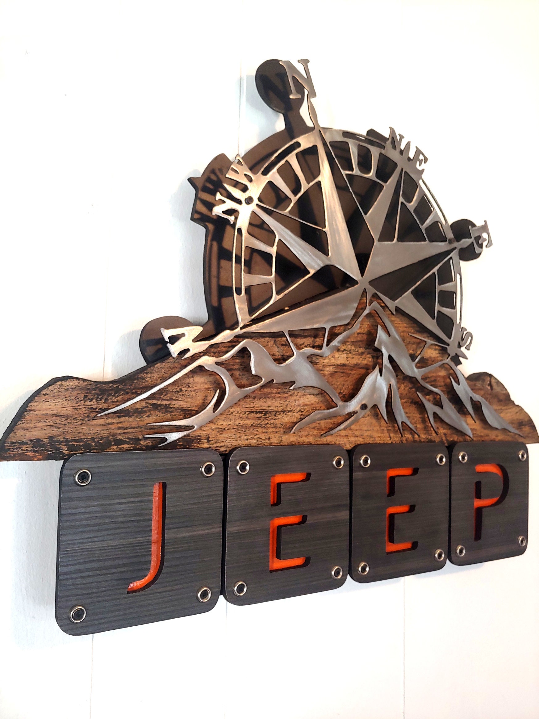 JEEP EXPO Steel and Reclaimed Wood Frame, Compass, Metal Art, 4x4 ...