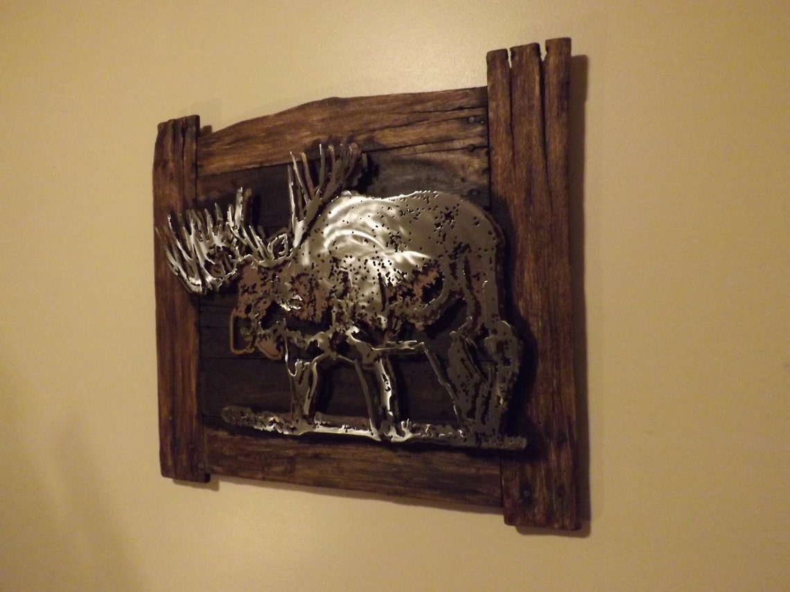 Bull Moose Multi-layer Metal Art With Rustic Timber Frame | Etsy