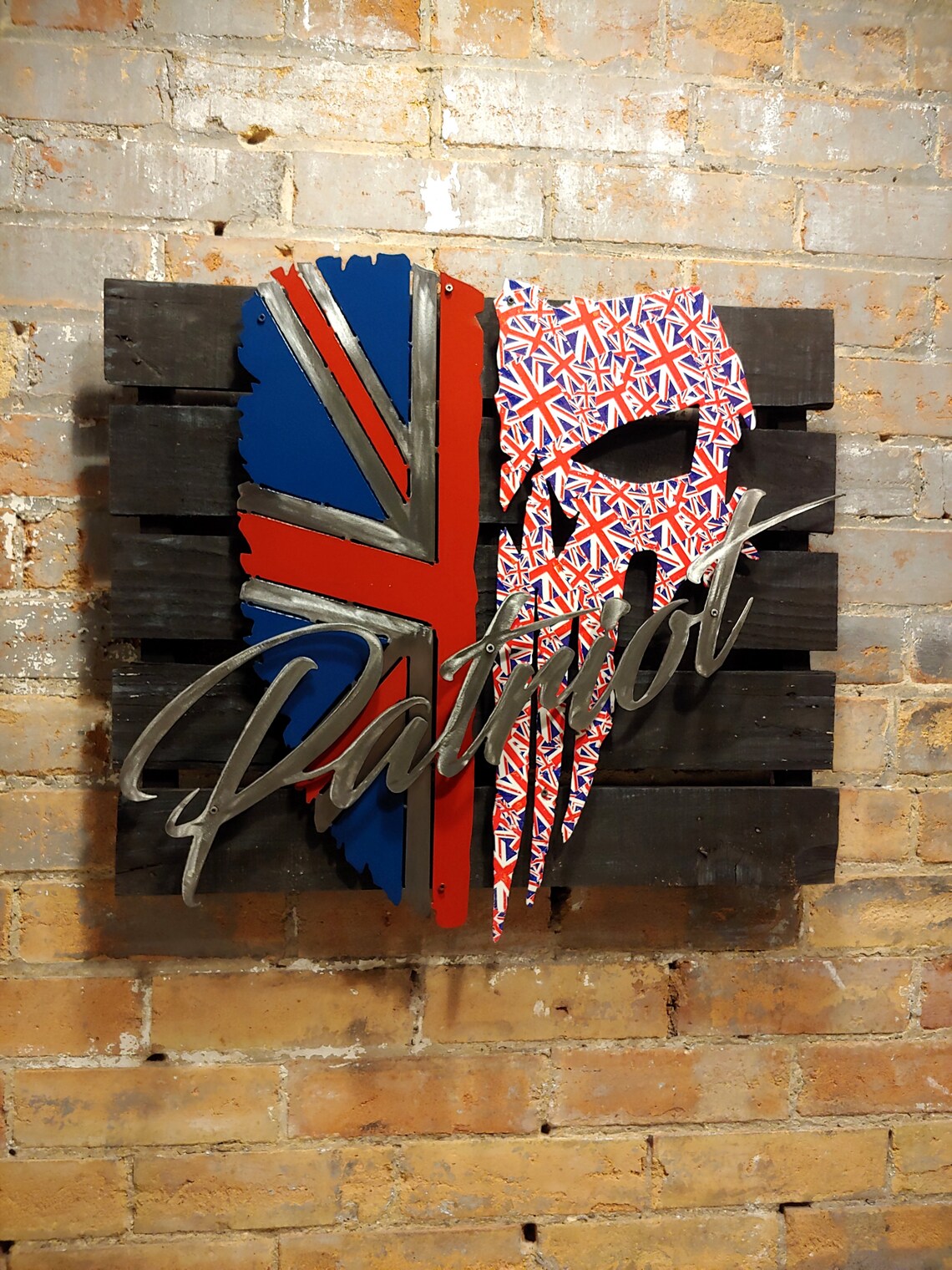 Union Jack Patriot Punisher Metal Tattered Flag on Rustic - Etsy