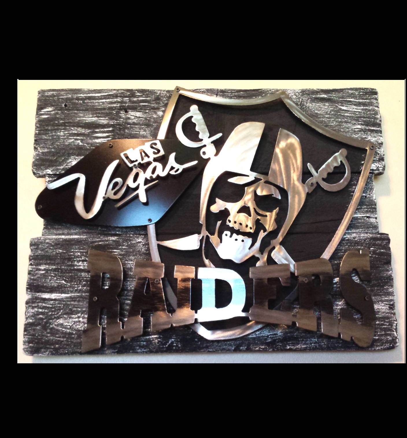 Las Vegas Raiders 3D Layered Metal Wall on a Reclaimed Wood Frame ...