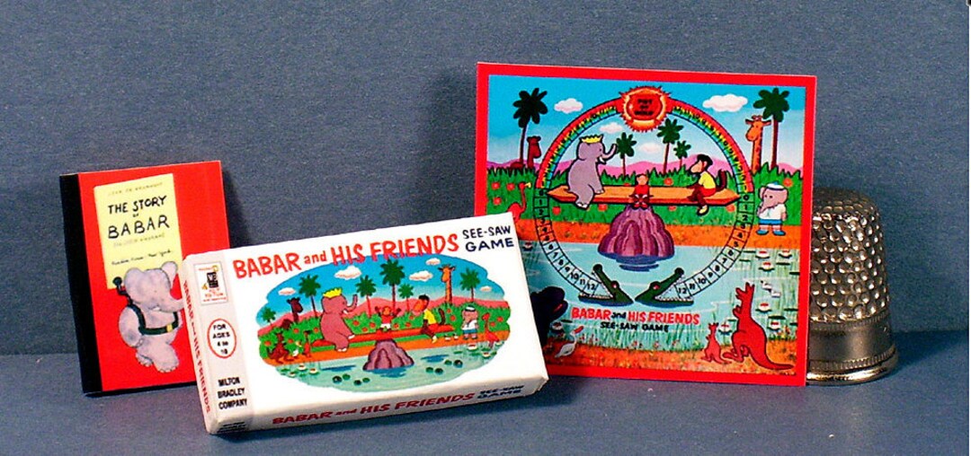 Babar Game and Book - Dollhouse Miniature 1:12 Scale - Game Box, Game ...
