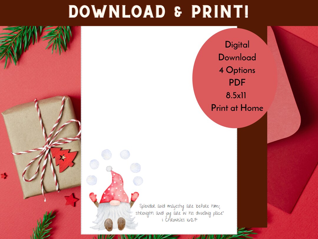 Printable Christmas Gnome Stationery Lined or Blank Letter - Etsy
