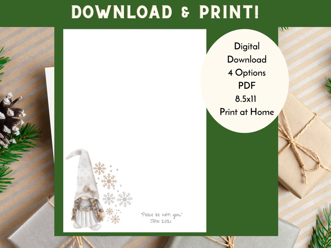 Printable Christmas Gnome Girl Stationery Lined or Blank - Etsy