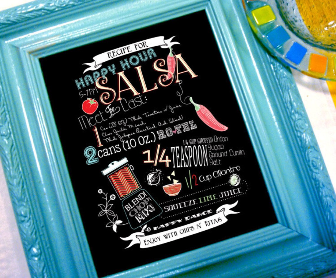 Happy Hour Salsa Art Recipe, Chalk, Chalkboard, Salsa, Kitchen Art ...