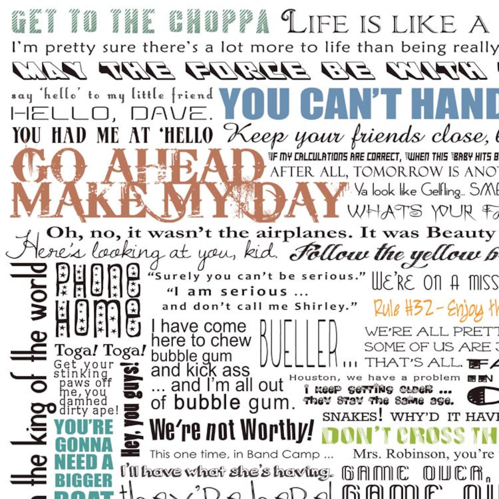 Movie Quotes Poster, Wall Decor, Movie Art, Quotes, Typography, Theater ...