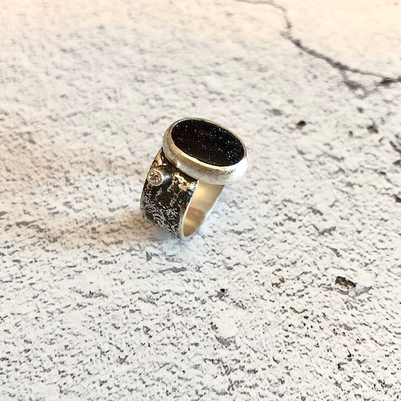 Sterling Silver Reticulated Ring Stone Set Silver Ring Blue | Etsy