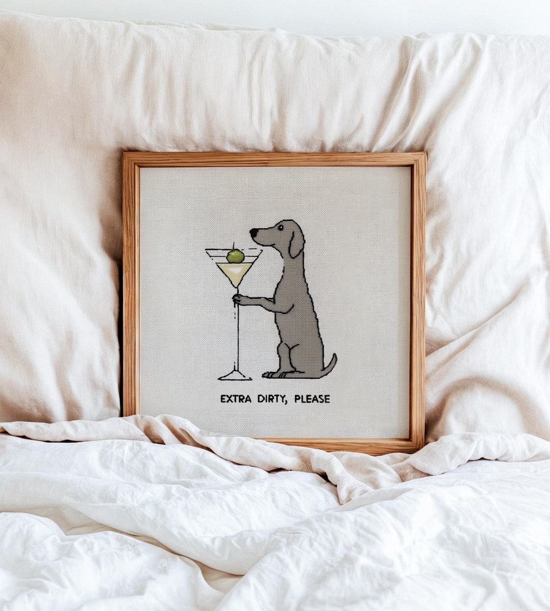 Cute Dog Martini Art, Cross-stitch Martini Art Print, Dirty Martini Dog ...