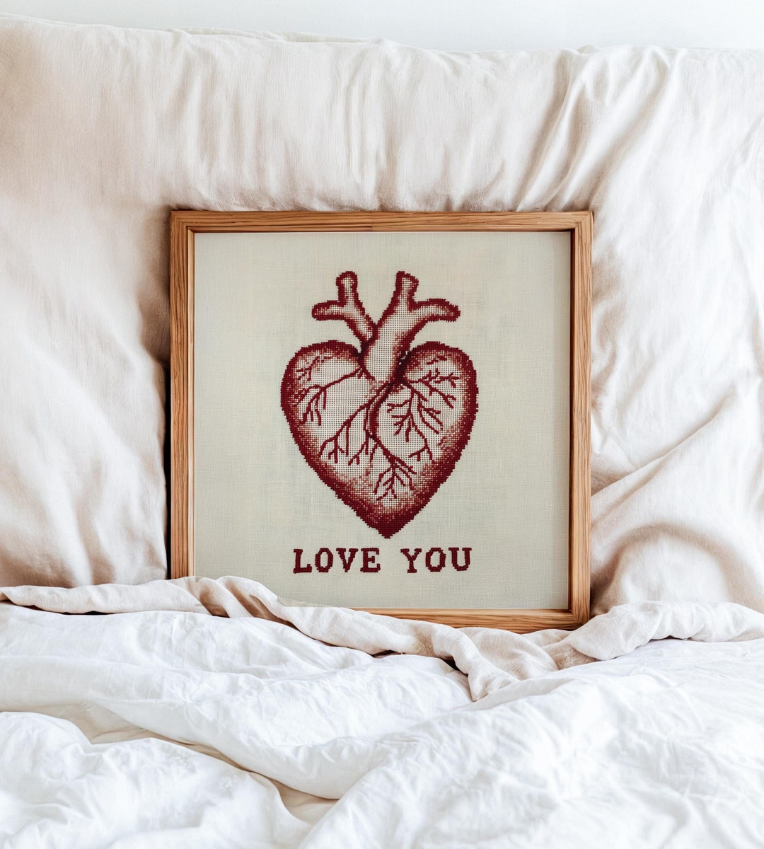 Cute Valentines Day Art, Cross-stitch Heart Art Print, Farmhouse Love ...